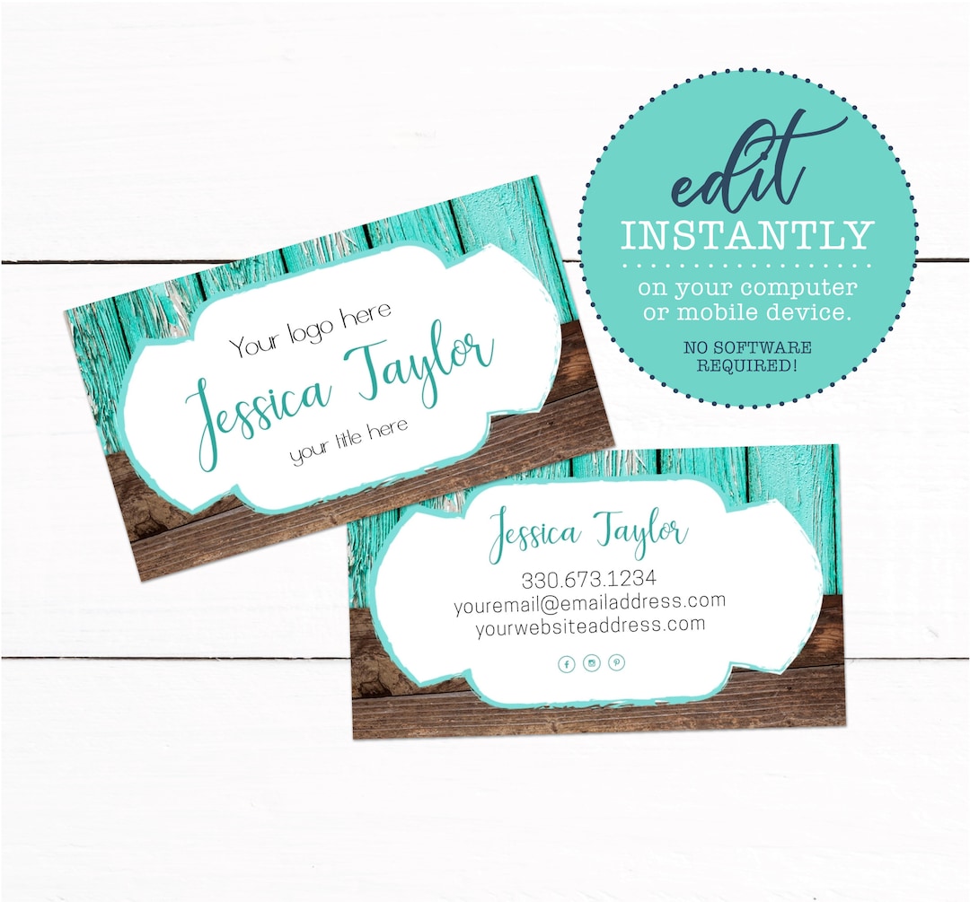 Farmhouse Distressed Teal Wood Shabby Chic Business Card - Rustic ...
