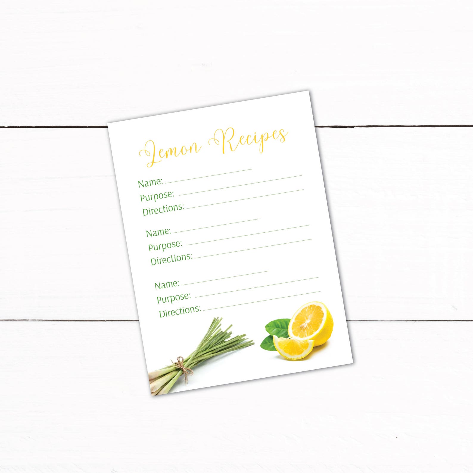 Essential Oil Recipe Cards - Printable Oil Recipe Cards - Lemon Oil ...
