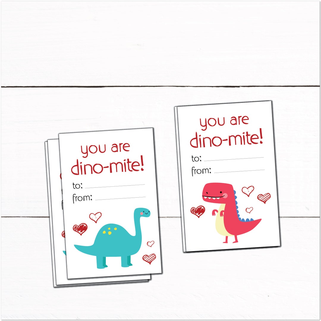 Dinosaur Valentines Day Cards - Kids Valentines Cards - Printable ...