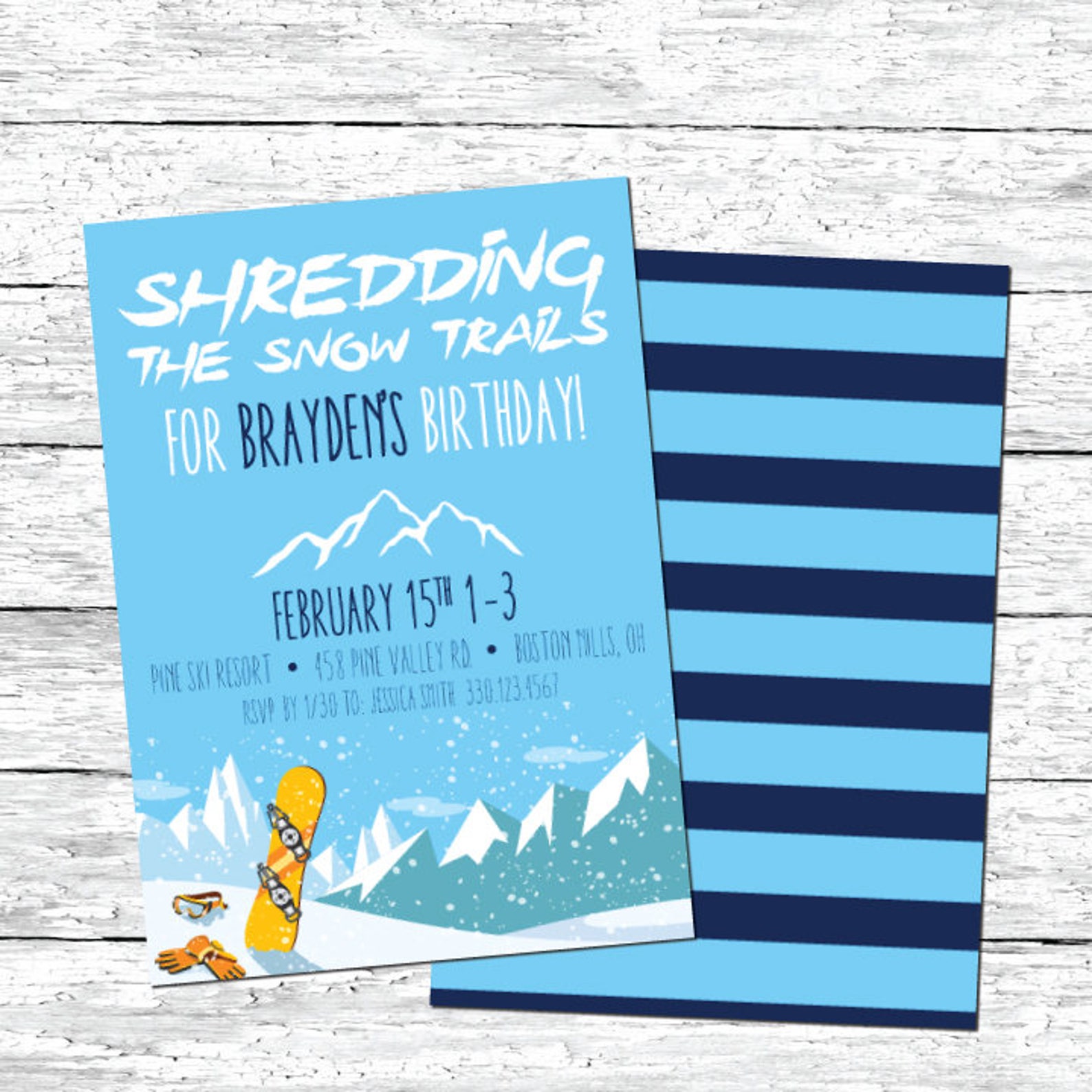 Skiing Snow Tubing Birthday Party Invitation Winter Birthday | Etsy