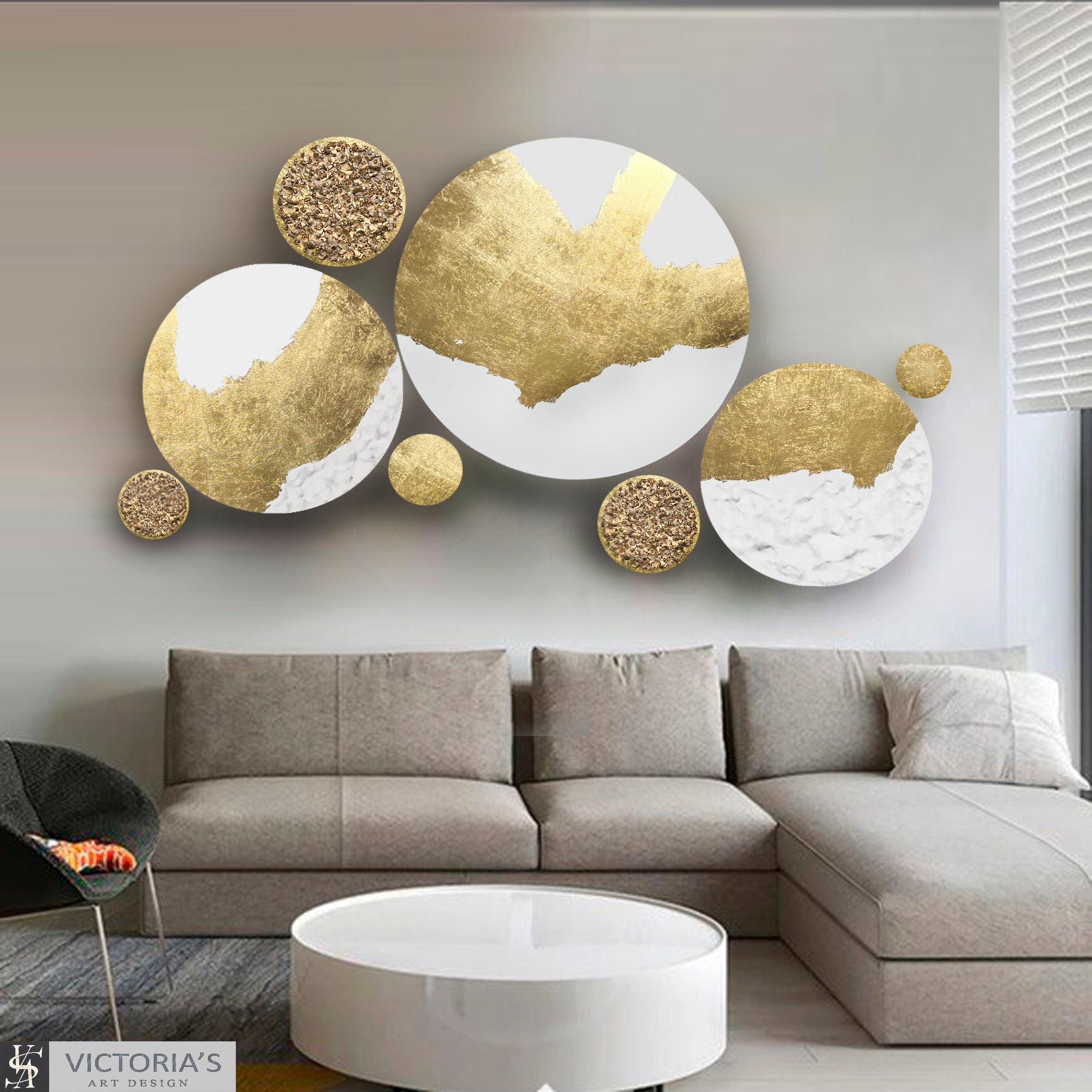 Elegant Original Oil Painting on Round Canvas Abstract Set of Round ...