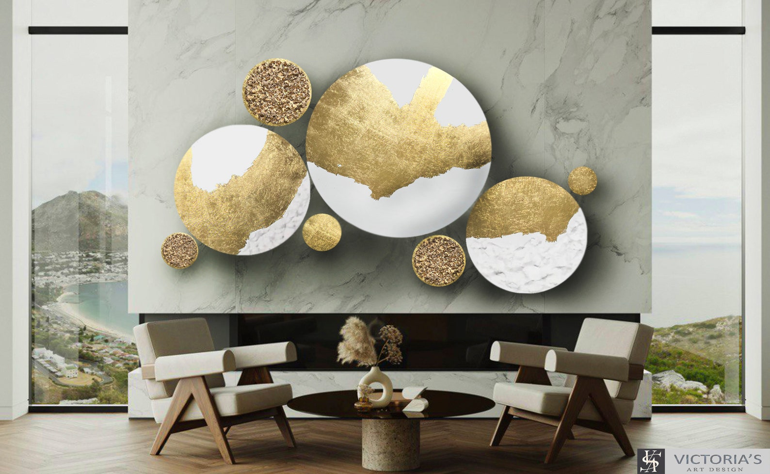 Elegant Original Oil Painting on Round Canvas Abstract Set of Round ...