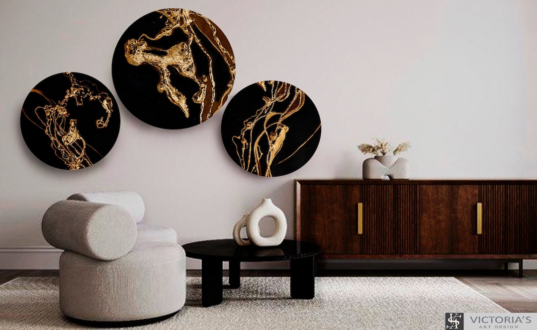 Elegant Original Oil Painting on Round Canvas Abstract Set of Round ...