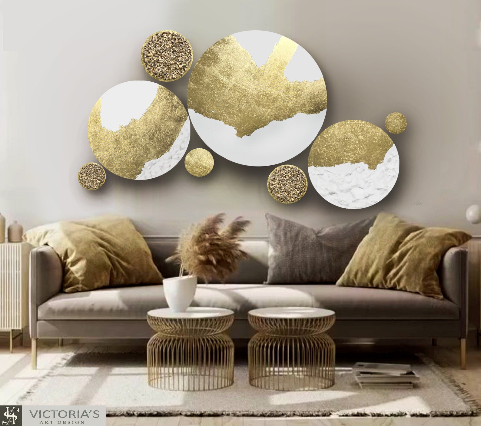 Elegant Original Oil Painting on Round Canvas Abstract Set of Round ...