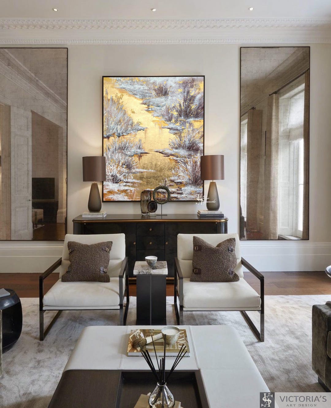 Gold Leaf Abstract Oil Painting: Textured Landscape Large Wall Art - Etsy