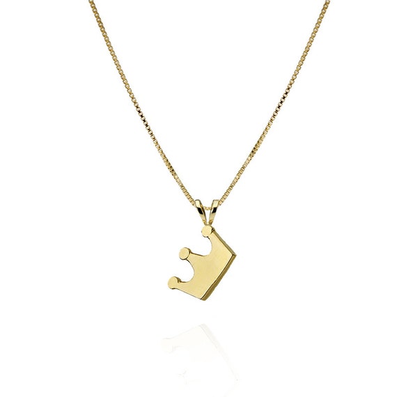 Princess Crown Necklace 14k Gold Solid Pendant Friendship | Etsy