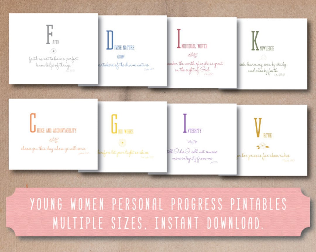 LDS Young Women Values, Personal Progress Values, Printable Young Women ...