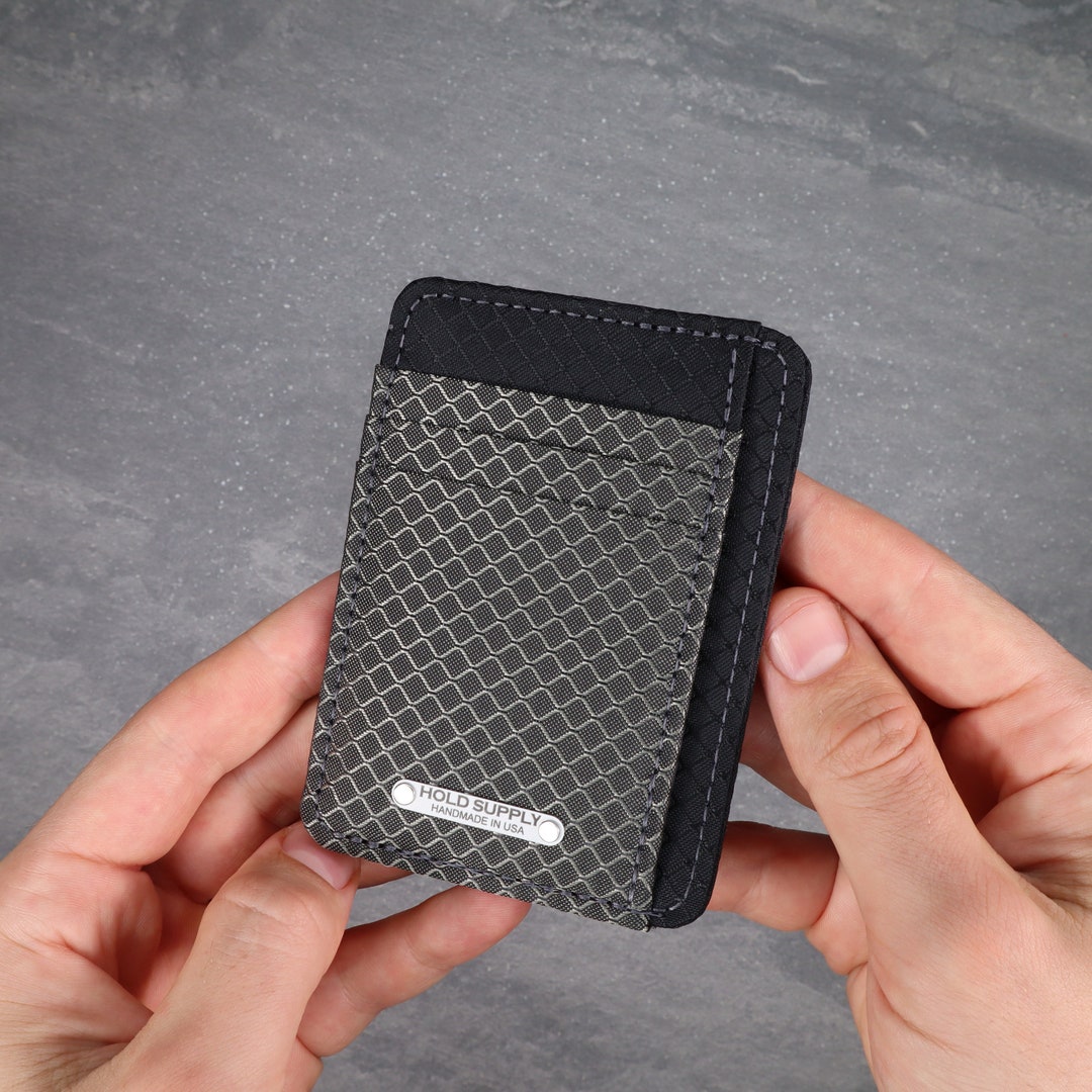 Personalized Card Wallet, Gray Ripstop Minimalist Fabric Front Pocket ...