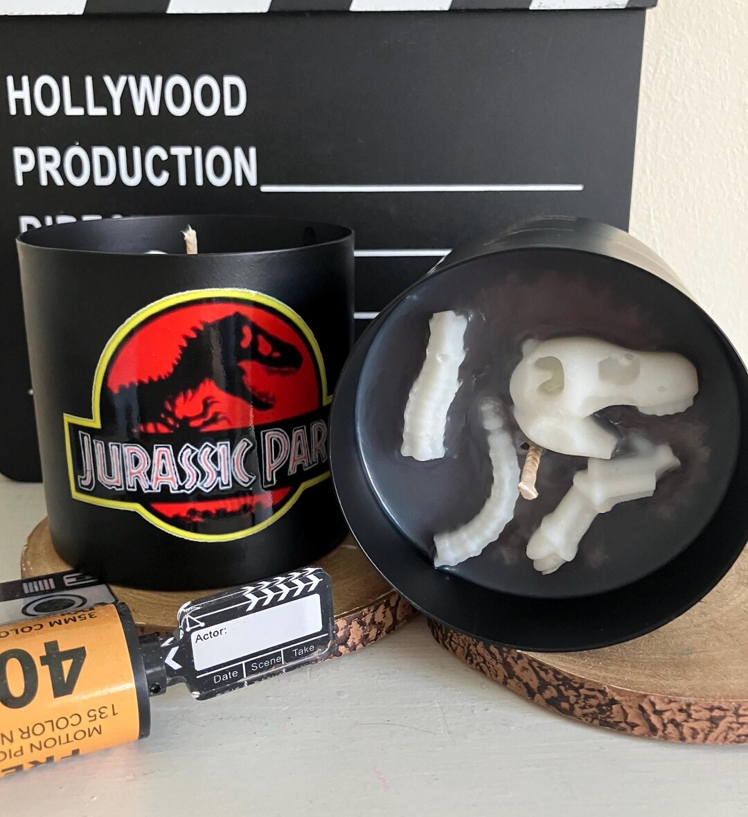 Jurassic Park Candle: T-rex Fossil, Charcoal Slate Scent, Coconut Wax ...