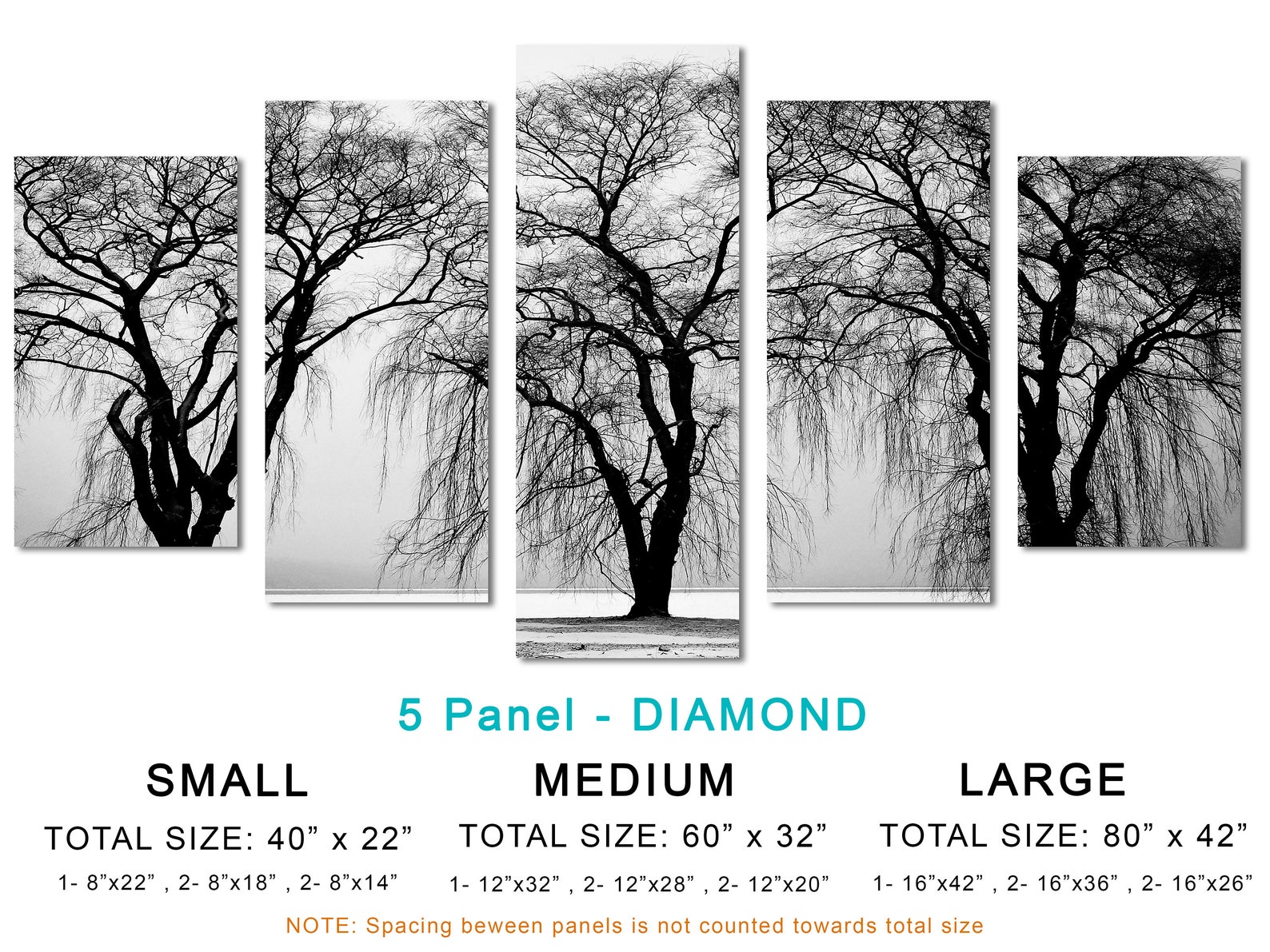 Trees in Black and White Canvas Print Wall Art - 3 Panel Split ...