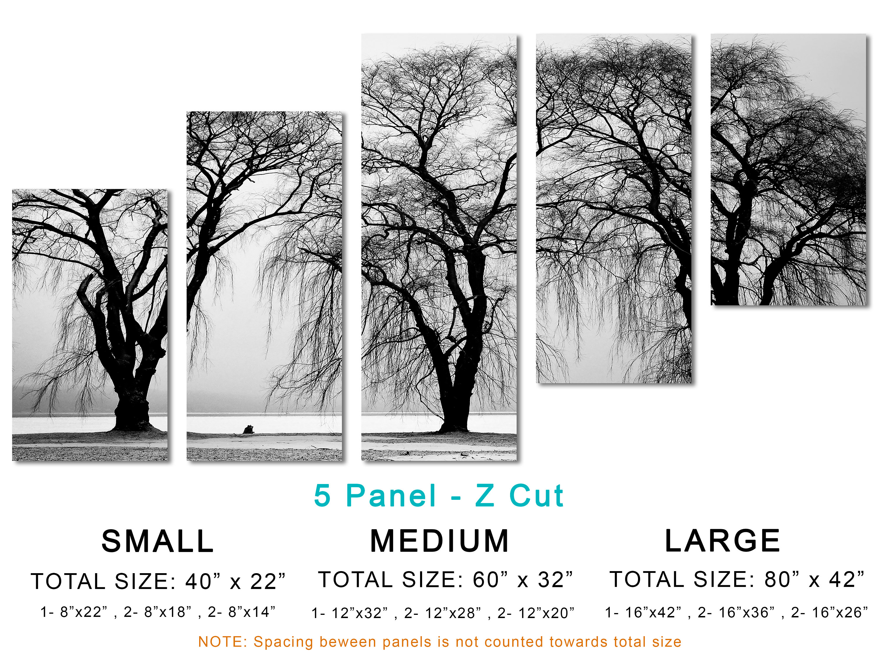 Trees in Black and White Canvas Print Wall Art - 3 Panel Split ...