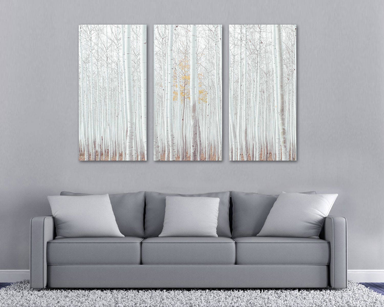 White Birch Tree Forest Canvas Print Wall Art - 3 Panel Split, Triptych ...