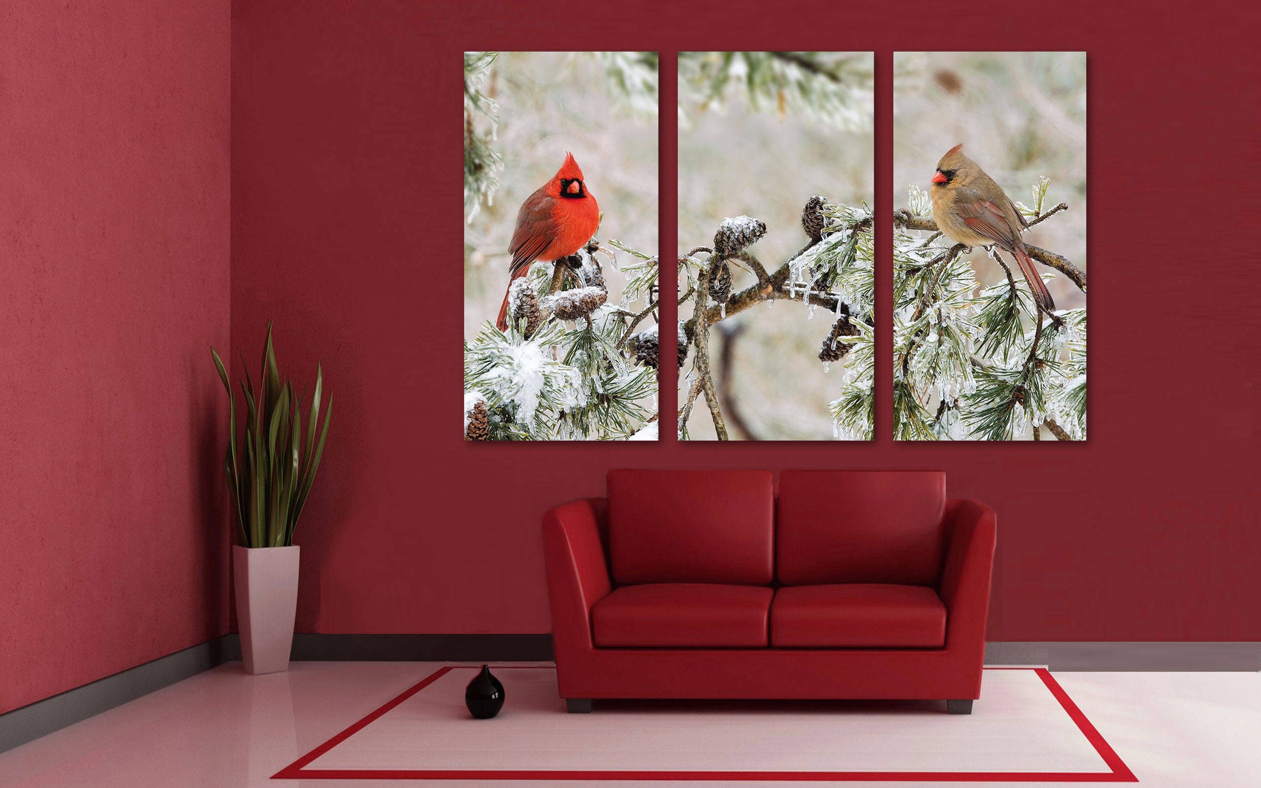 Northem Cardinal Birds Canvas Print Wall Art 3 Panel - Etsy