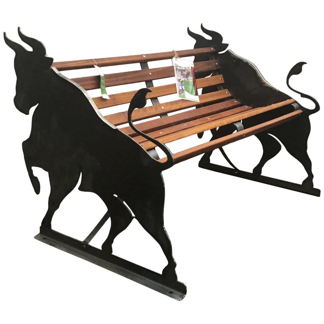 Hand-crafted Bull Themed Outdoor Garden Bench | Metal Cow Seat | Unique ...
