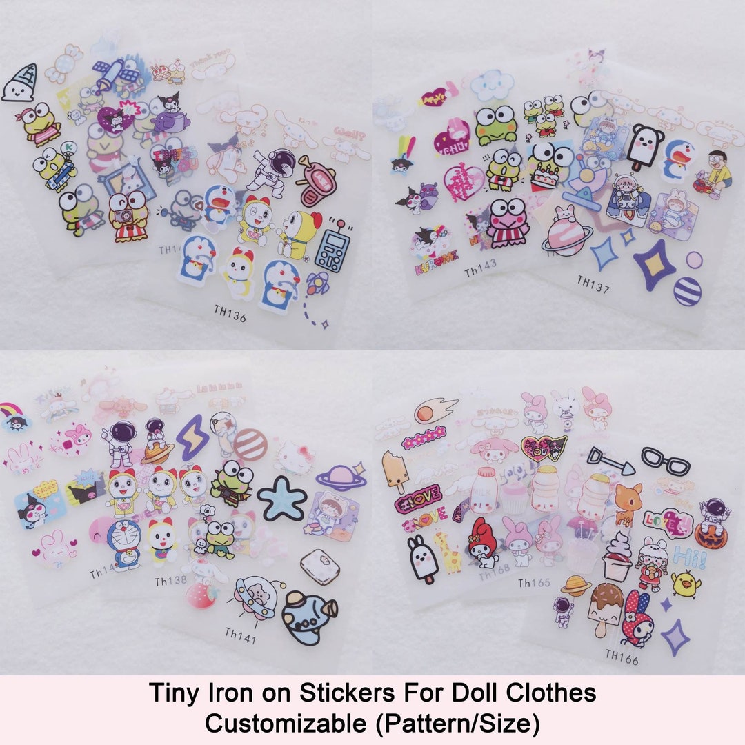 Custom Mini Tiny Iron on Cartoon Transfer Stickers Labels Cute for Doll Clothes BJD Blythe ...