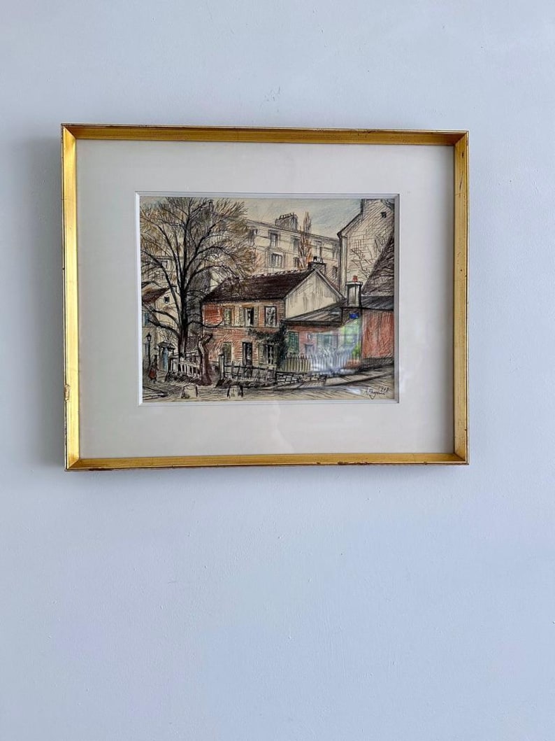 Vintage French Street Scene Drawing, Signed 1962 Parisian Cityscape ...