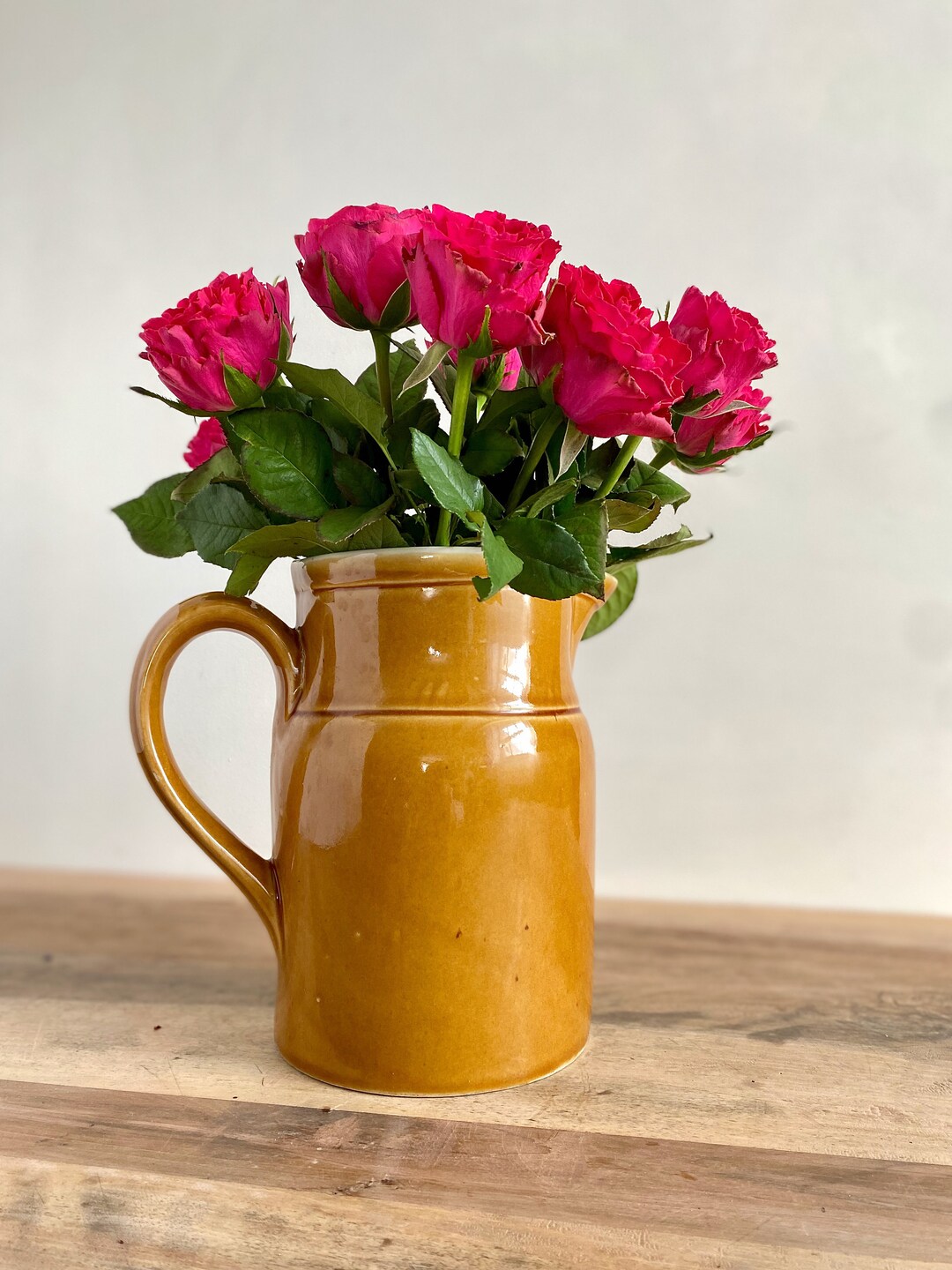 Stoneware Water Pitcher Vintage French, 1970s Amber Brown, White ...