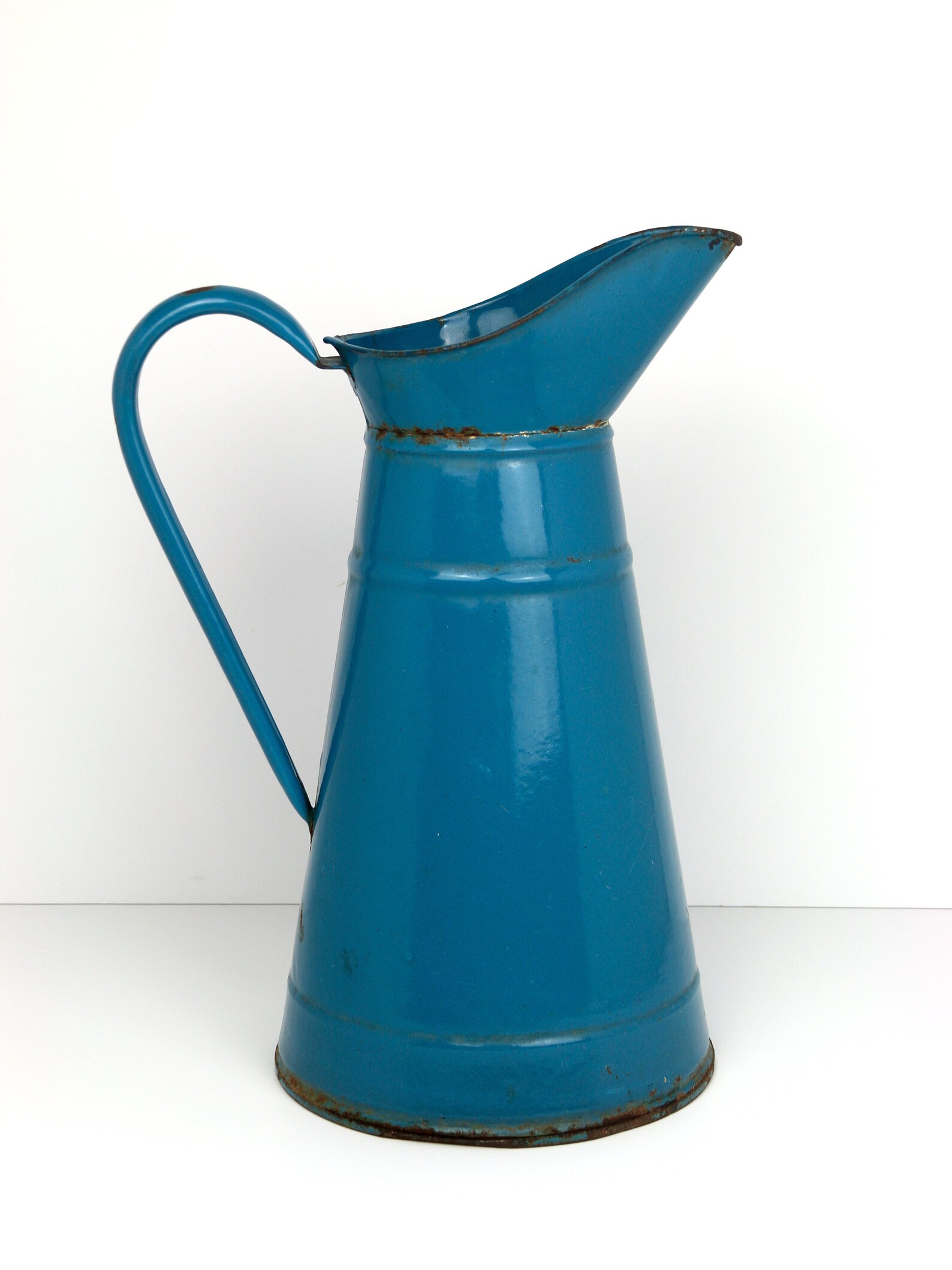 Blue Enamel French Vintage Water Pitcher Extra Large Metal Pitcher Vase ...