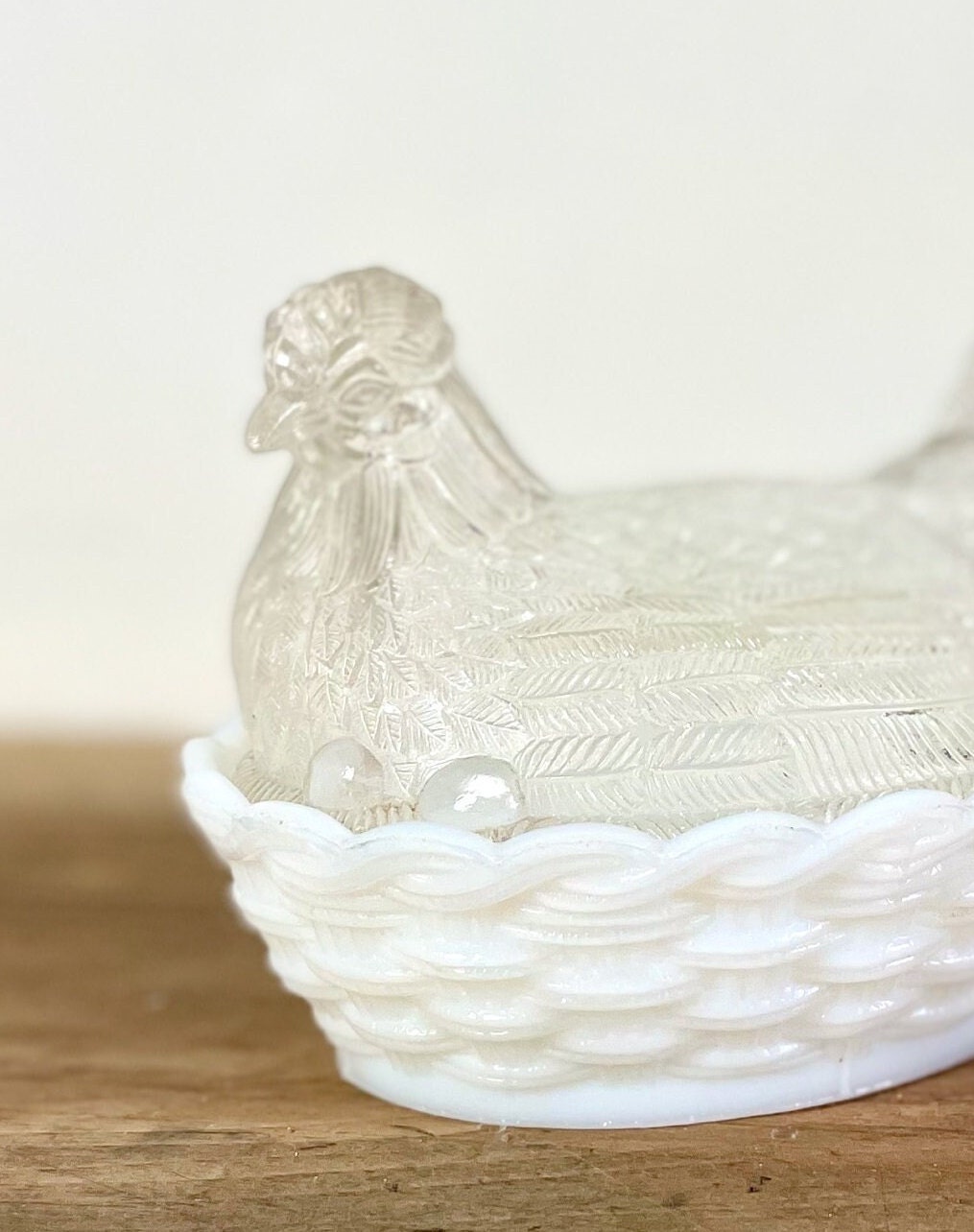 Glass Hen on Basket, Opaline Basket, Butter or Candy Dish, Milk Glass ...