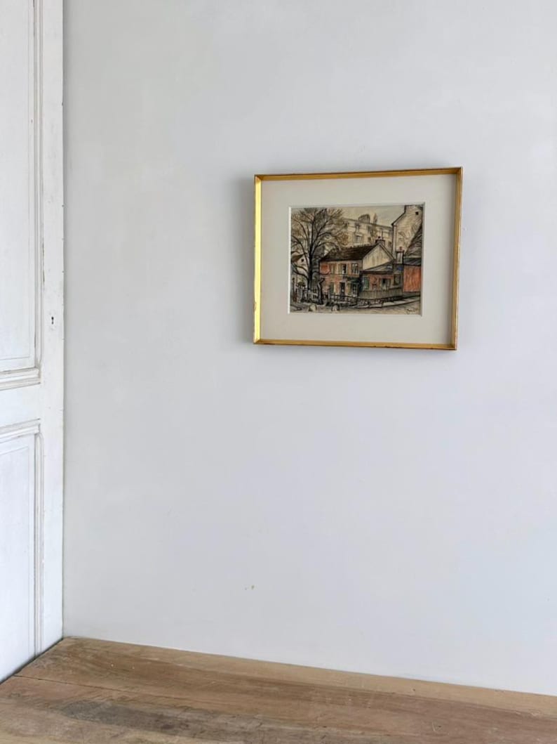 Vintage French Street Scene Drawing, Signed 1962 Parisian Cityscape ...