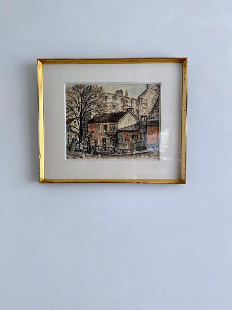 Vintage French Street Scene Drawing, Signed 1962 Parisian Cityscape ...