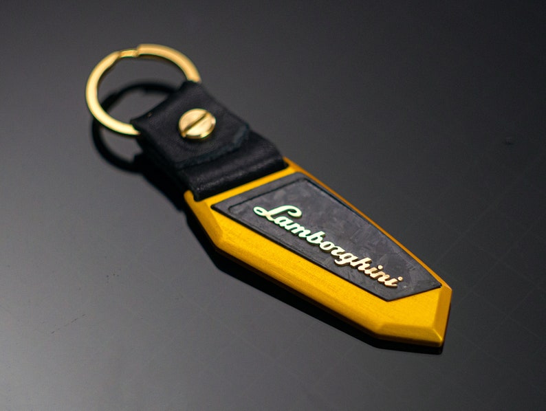 Lamborghini Keychain, Anodized Aluminum, Carbon Fiber, Bronze Lettering ...