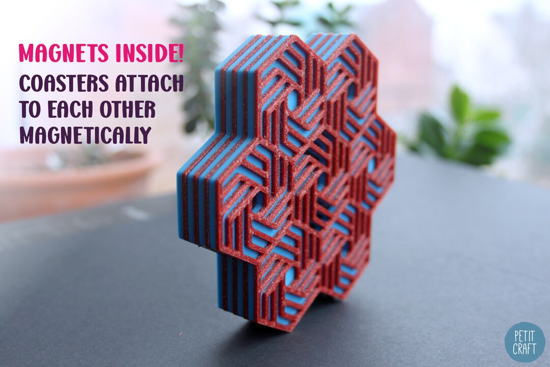 Hexagon Coasters | Magnetic 3D Printed Minimalist Coaster Design - Etsy
