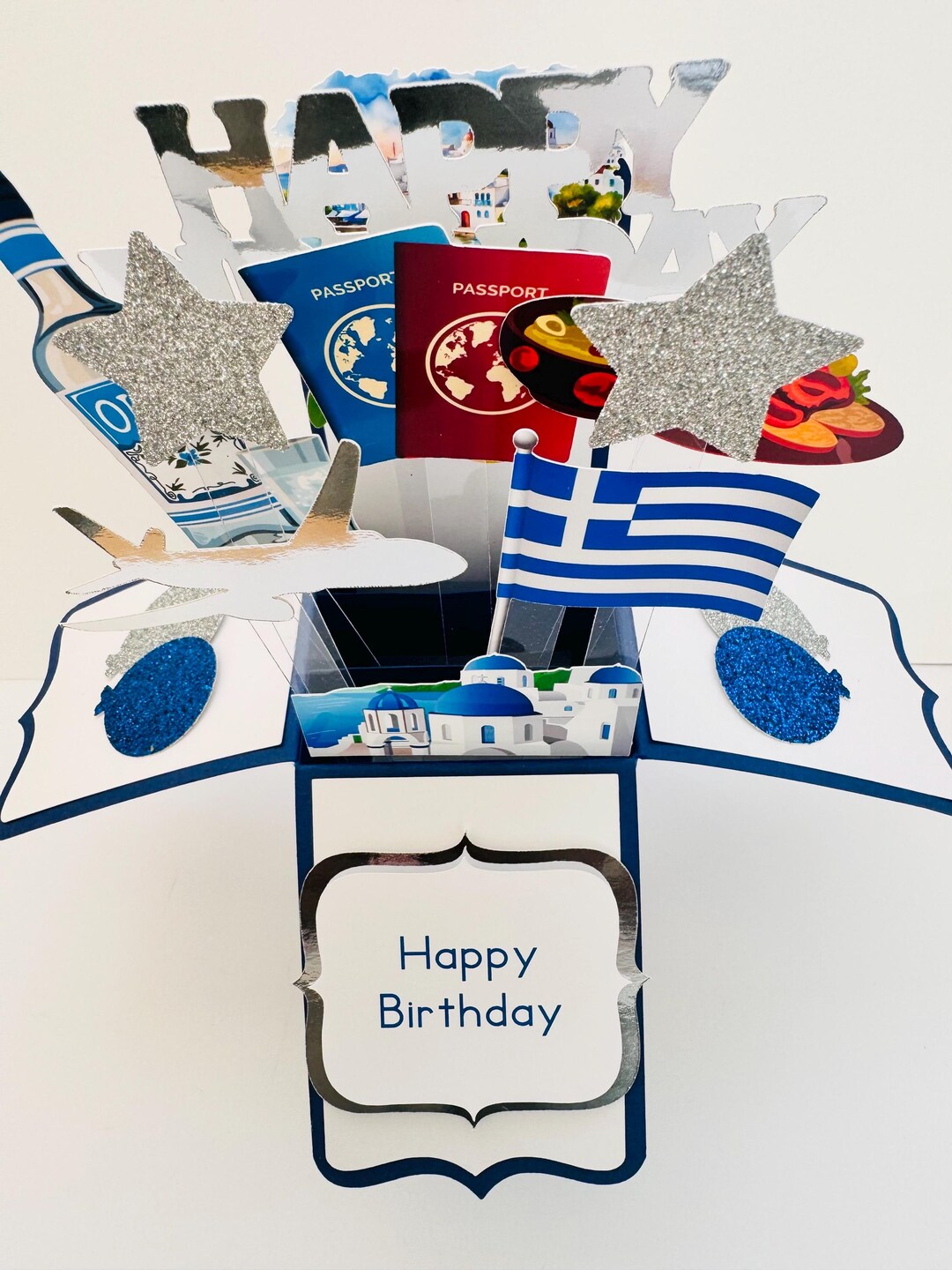 Santorini/greece Card in a Box/3d Card - Etsy