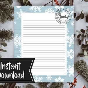 Printable Christmas Writing Paper – Blue Snowflake Holiday Stationery ...