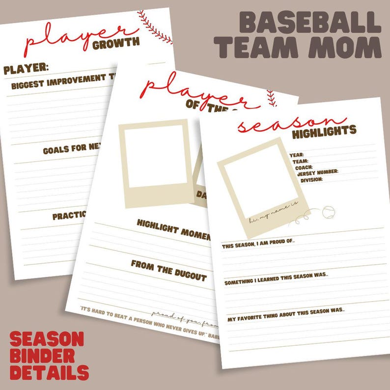 Baseball Team Mom Binder Kit | Printable Organizer for Youth Baseball ...