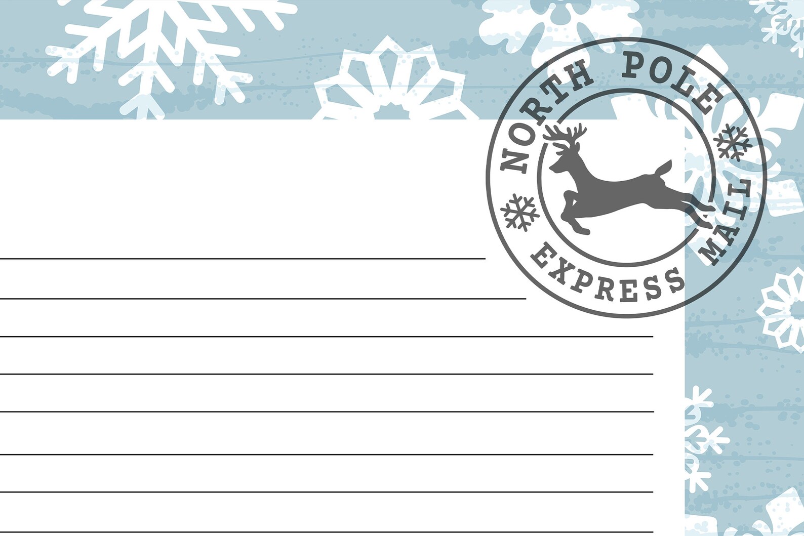 Printable Christmas Writing Paper – Blue Snowflake Holiday Stationery ...