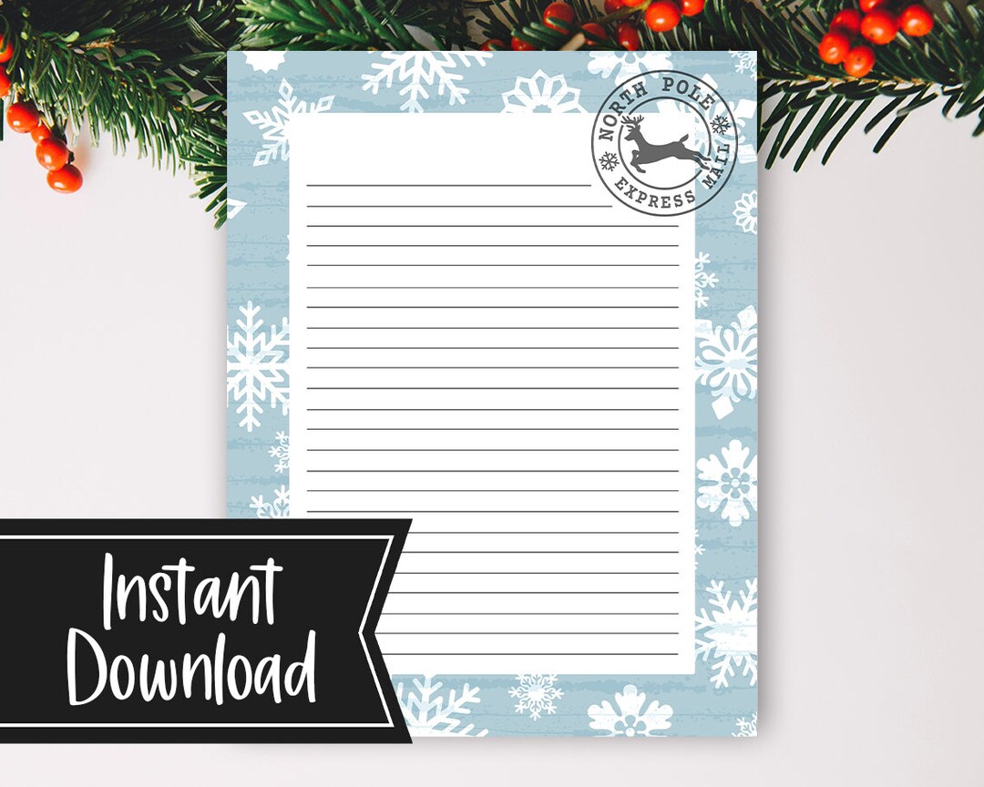 Printable Christmas Writing Paper – Blue Snowflake Holiday Stationery ...