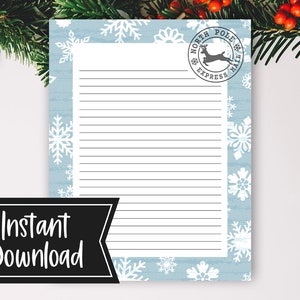 Printable Christmas Writing Paper – Blue Snowflake Holiday Stationery ...