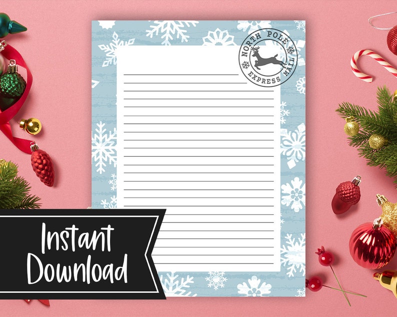 Printable Christmas Writing Paper – Blue Snowflake Holiday Stationery ...