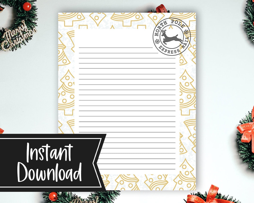 Printable Christmas Writing Paper – Yellow Holiday Tree Stationery PDF ...