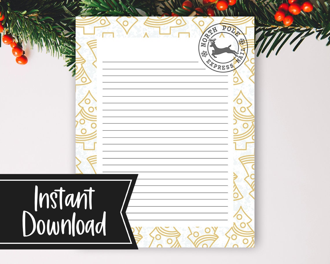 Printable Christmas Writing Paper Yellow Holiday Tree - Etsy