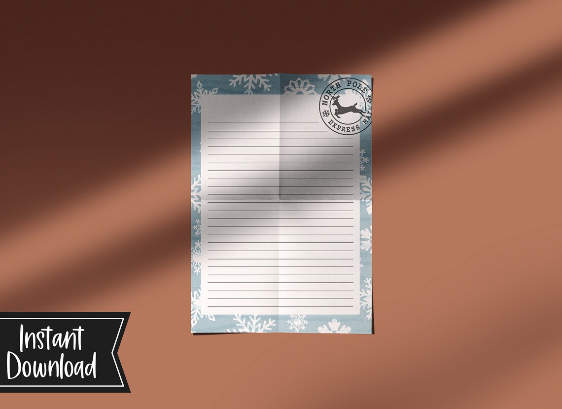 Printable Christmas Writing Paper – Blue Snowflake Holiday Stationery ...