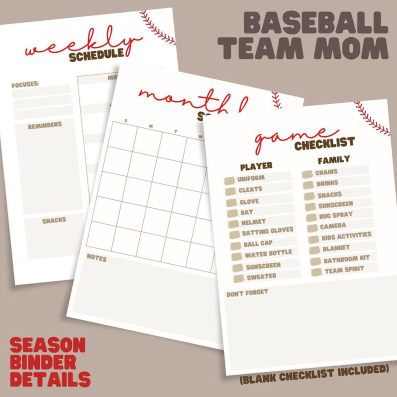 Baseball Team Mom Binder Kit | Printable Organizer for Youth Baseball ...