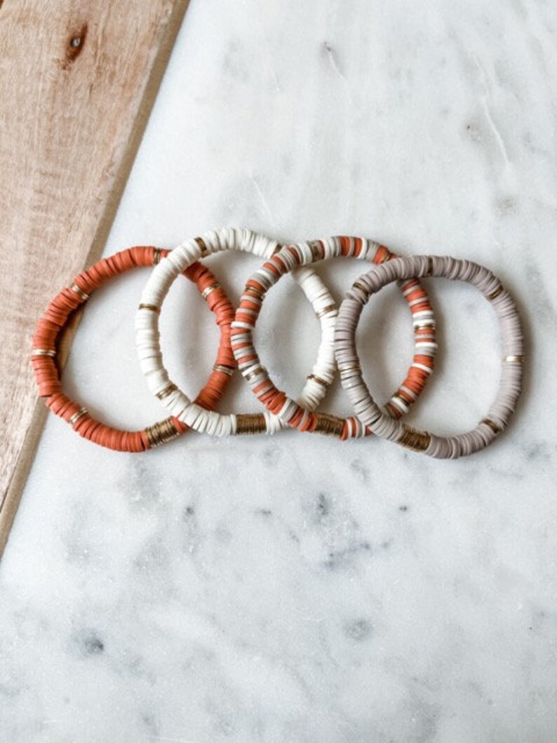 Gold Disc Stretch Bracelets L Heishi Gold Disc Bracelets L Heishi Disc Stacking Bracelets L ...