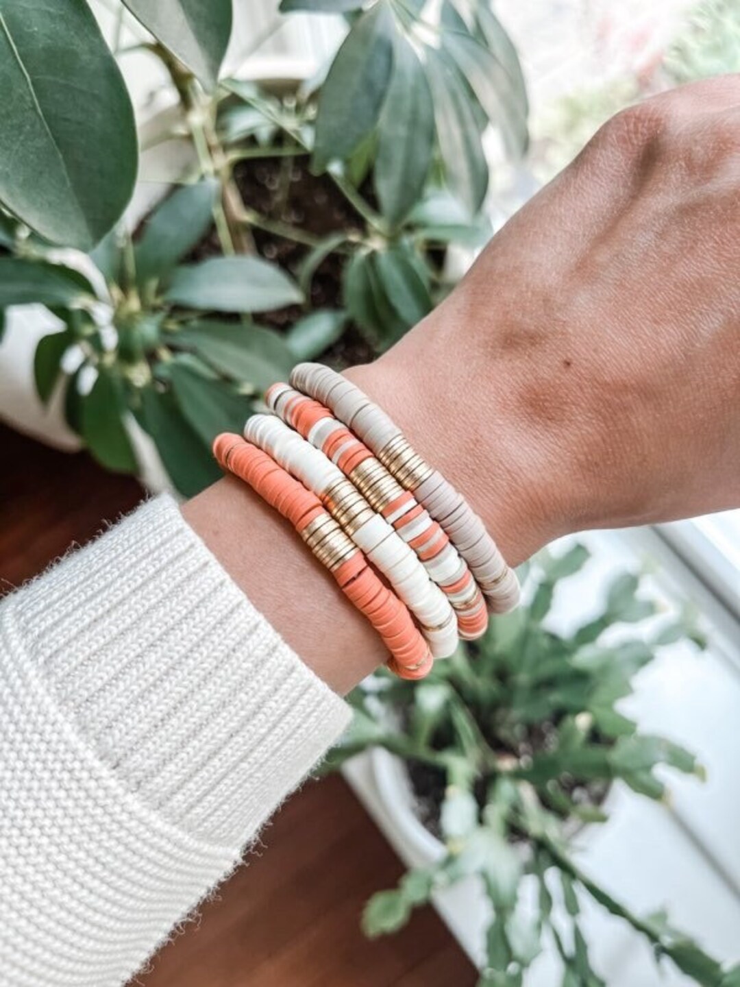 Gold Disc Stretch Bracelets L Heishi Gold Disc Bracelets L Heishi Disc Stacking Bracelets L ...