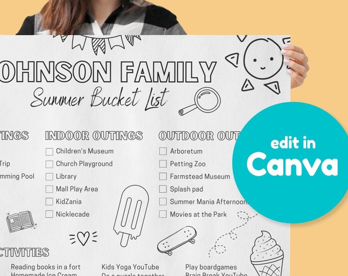 Printable Summer Bucket List Kids Coloring Poster Summer Schedule ...