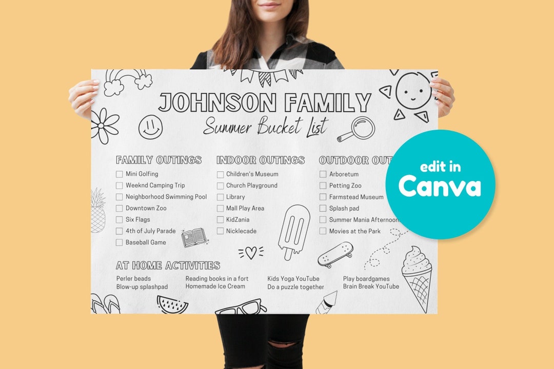 Printable Summer Bucket List Kids Coloring Poster Summer Schedule ...