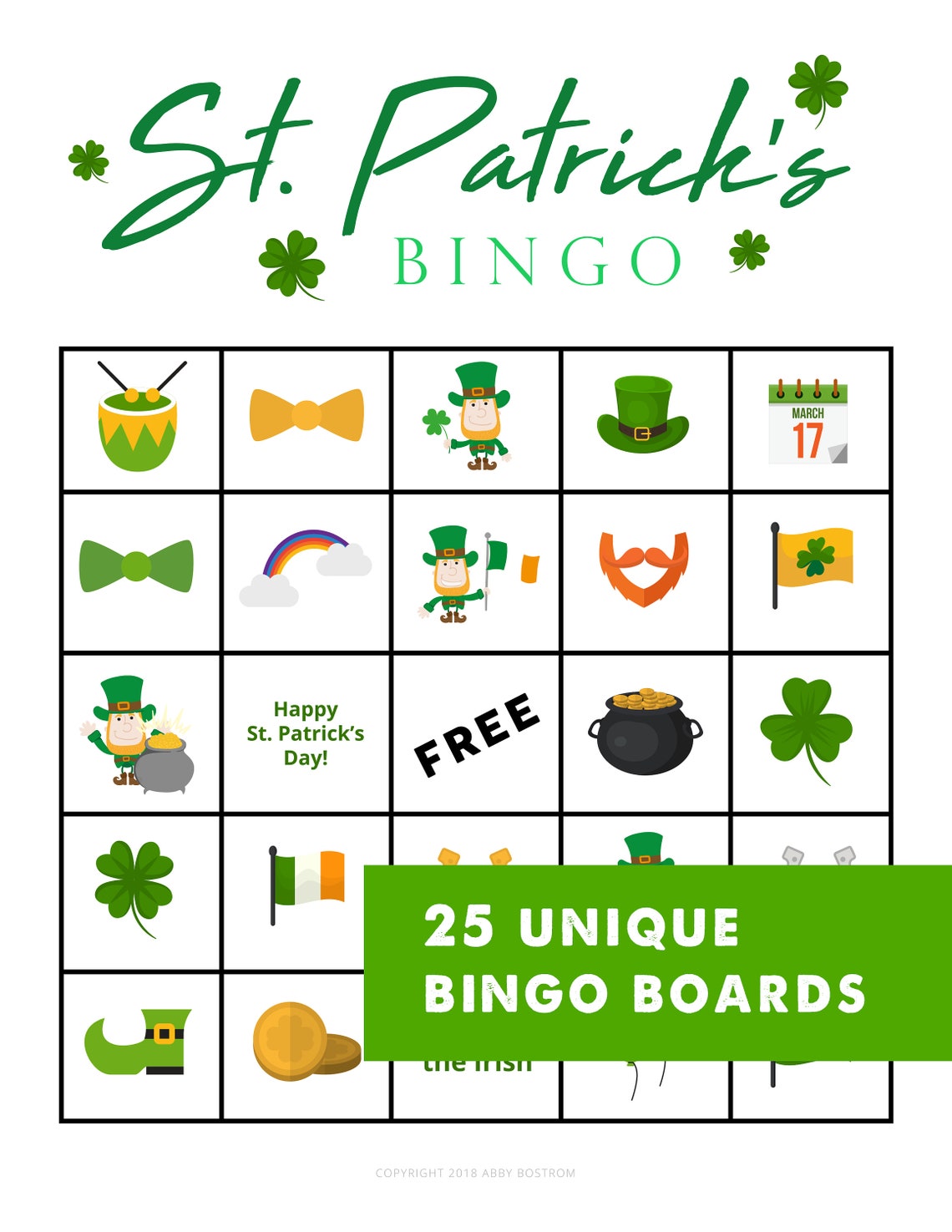 St Patrick's Day Printable BINGO Game Shamrock Print | Etsy