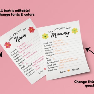 Printable Mothers Day Gift Canva Template Mothers Day Questionnaire ...