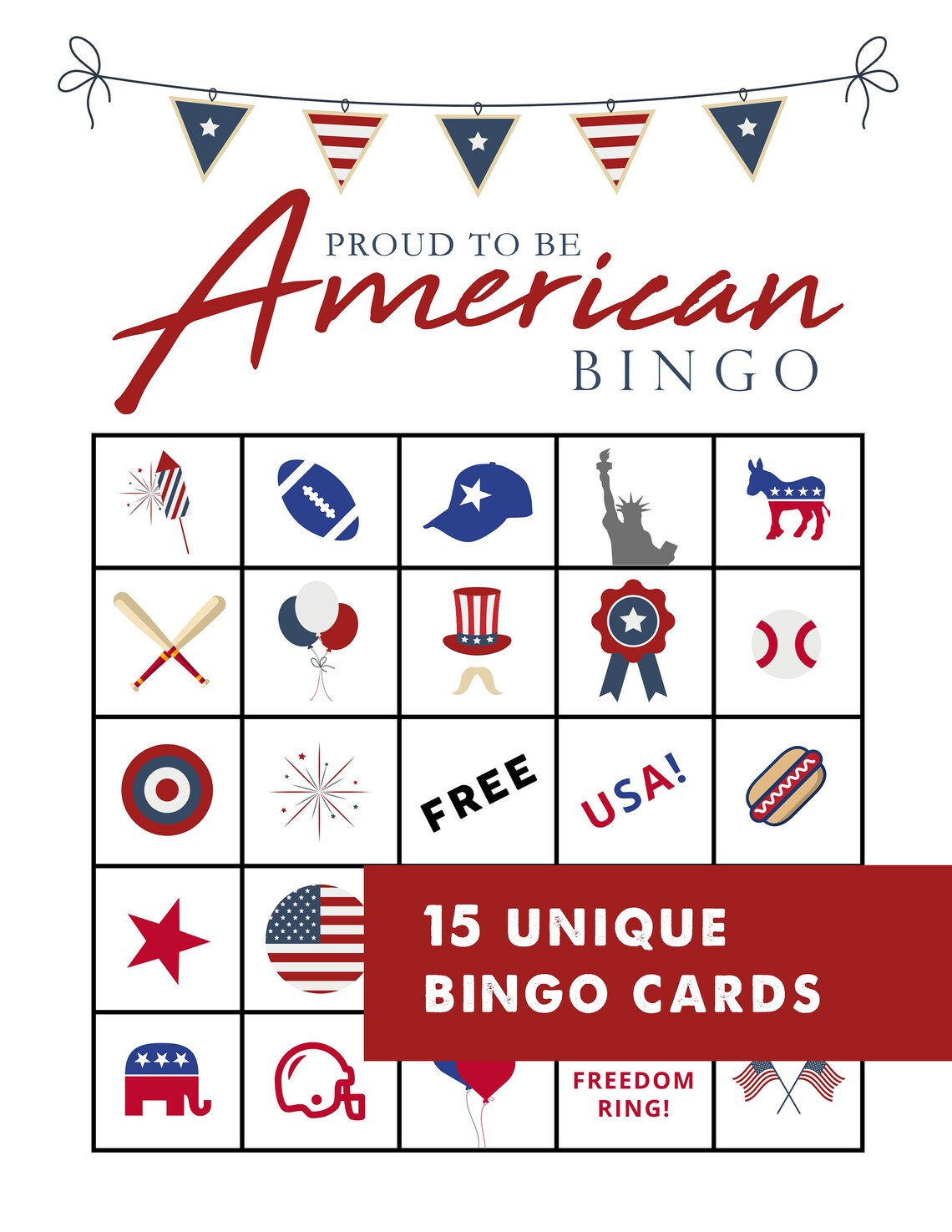 4th of July Memorial Day Bingo USA Bingo Game Printable BINGO | Etsy
