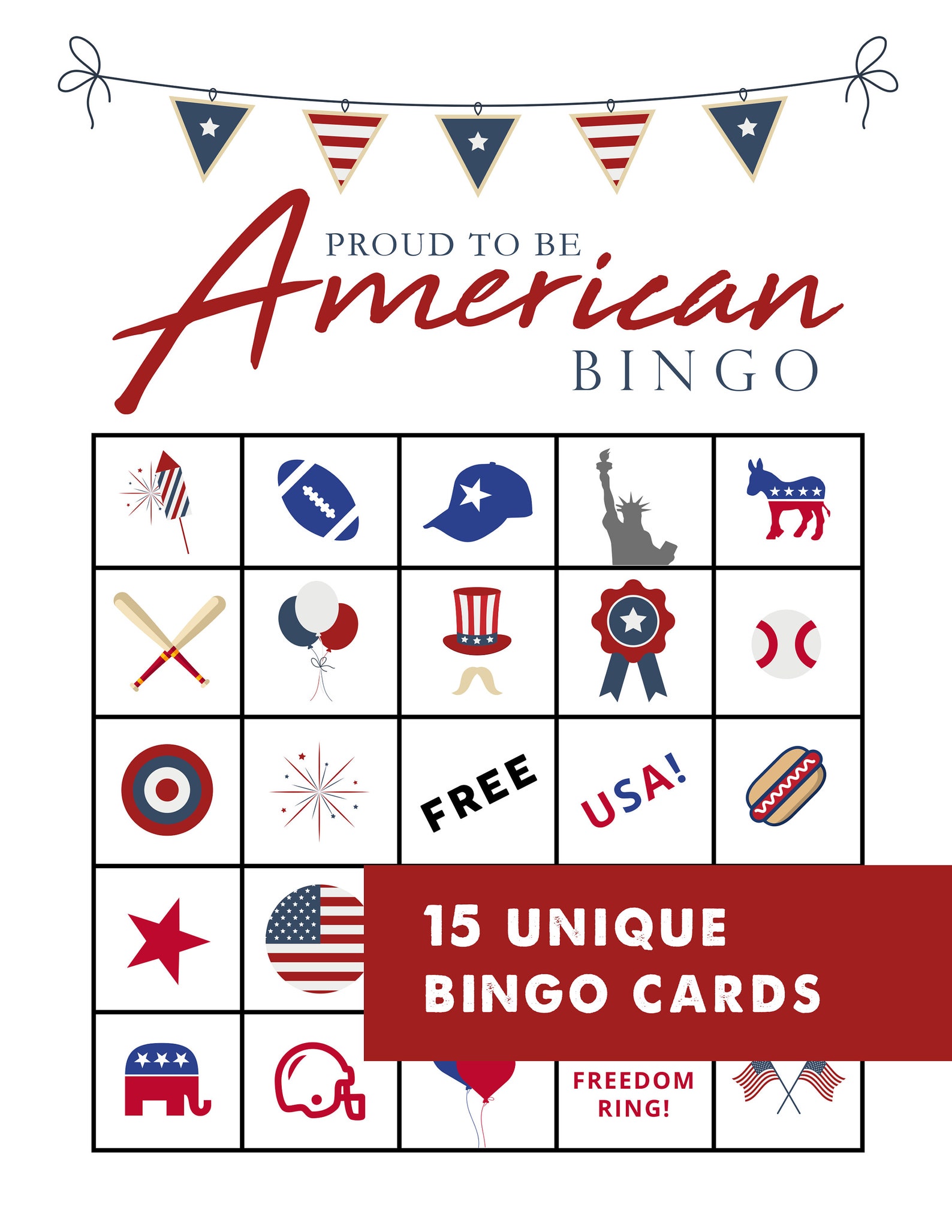 4th of July Memorial Day Bingo USA Bingo Game Printable BINGO | Etsy