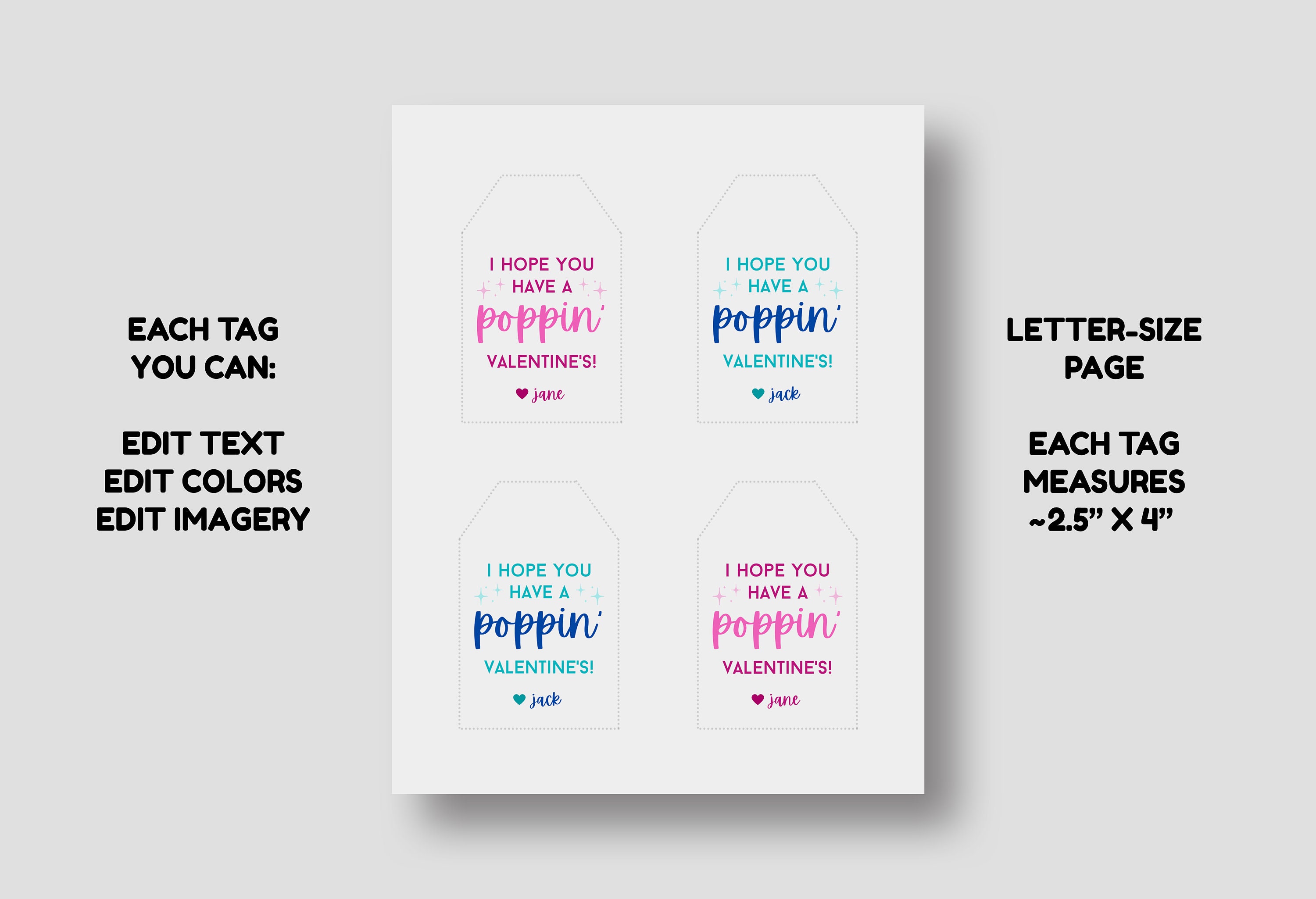 Editable Valentine Tag Pop It Valentine Popper Gift Non Candy - Etsy