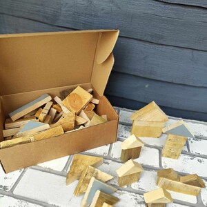 45-50 Pieces Wooden Blocks Triangle Square Shapes Tiny Houses Plaques ...
