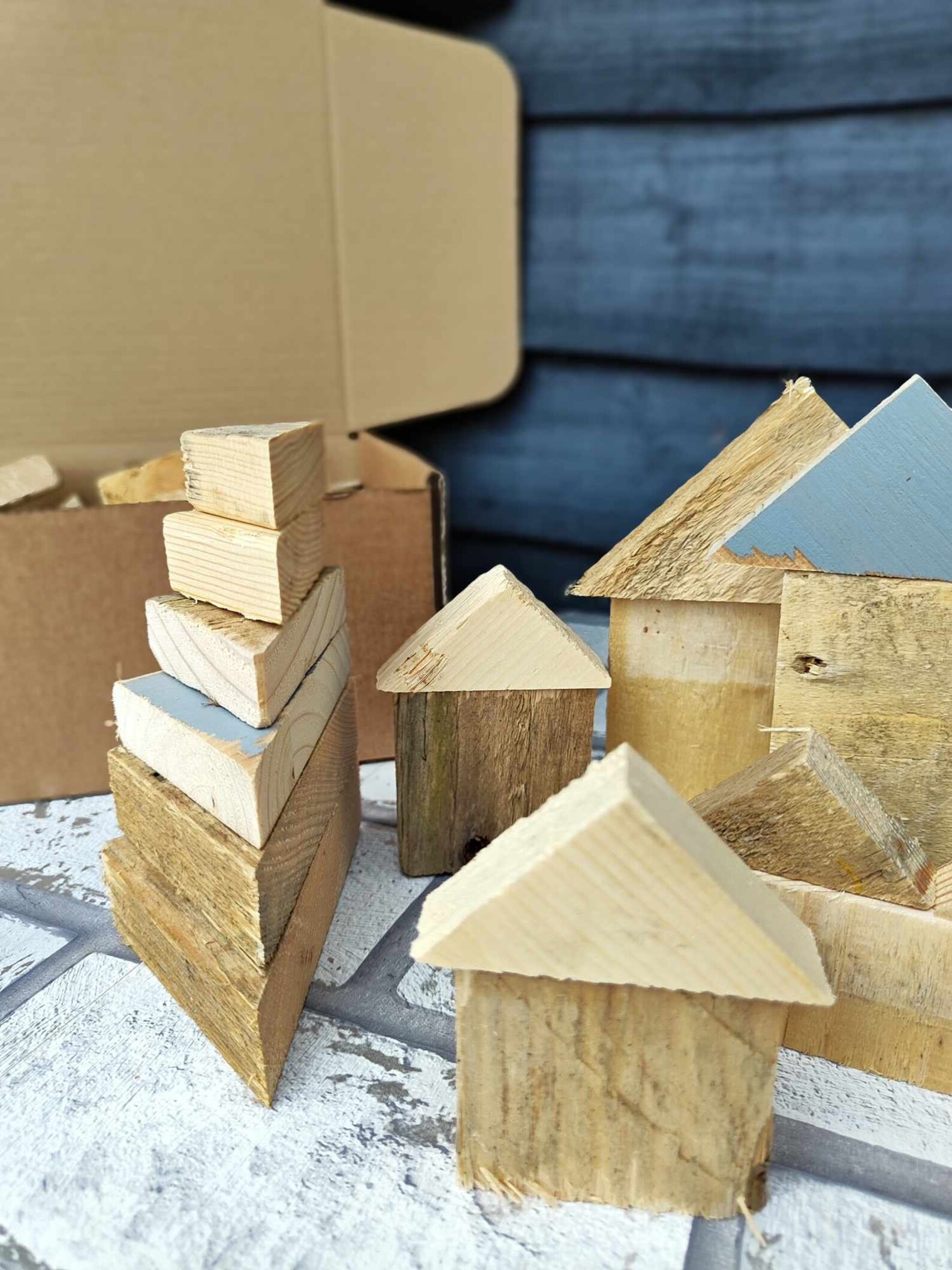 Tiny Houses Wooden Blocks Triangular Shapes Plaques Wood Chunky 50-60 ...