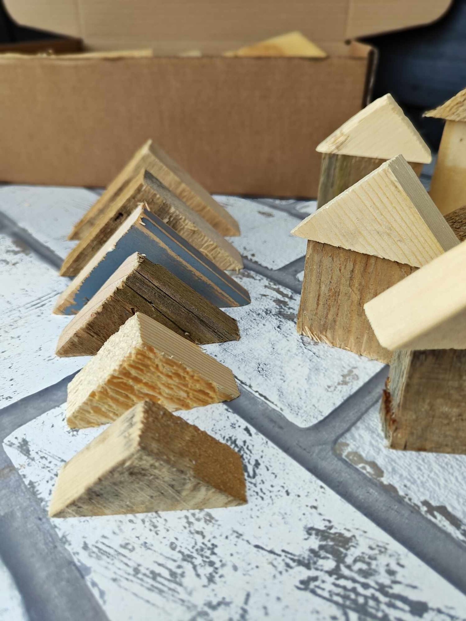 Tiny Houses Wooden Blocks Triangular Shapes Plaques Wood Chunky 50-60 ...